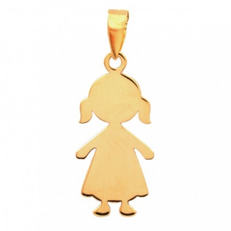 Colgante silueta niña dos coletas oro 18k